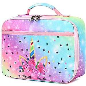 CAMTOP Kids Lunch Box Girls Boys Insulated Bag Reusable Lunch Containers Kit for School Travel Thermal Meal Boxs (Rainbow 1)