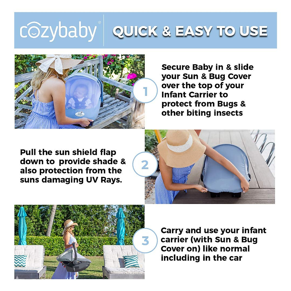 Summer Cozy Cover Sun & Bug Cover (Rhapsody Purple) - The Industry Leading Infant Carrier Cover Trusted by Over 2 Million Moms Worldwide for Keeping Your Baby from Mosquitos, Insects & The Sun