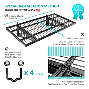 PAOKE Garage Wall Shelving, Heavy Duty Floating Shelves, Load Capacity Up to 1000 lbs, Easily Mounted on The Wall to Save Space in The Garage (1.5x3.8ft Black 4Pack)