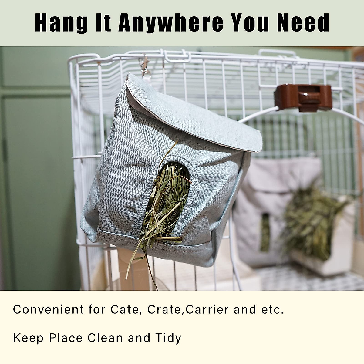 Guinea Pig Hay Feeder with Large Capacity, Hanging Hay Bag Feeders for Rabbit, Chinchilla, Bunny Cage, Durable Oxford Fabric Holder with Metal Hooks for Small Animals