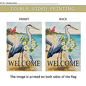 Hzppyz Welcome Spring Seabird Cardinal Blue Jay Heron Goldfinch Daisy Garden Flag, Bird Beach Ocean Coastal Decorative House Yard Outdoor Small Decor, Summer Nautical Home Outside Decorations 12 x 18