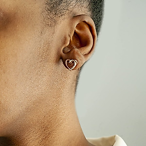 Timeless Love 1/10 ct Diamond Heart Shaped Earrings Set in Sterling Silver with 14K Pink Gold Plating, Dainty Jewelry, Women’s Fashion Earrings, Earring Closure: Post & Nut