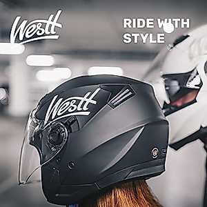 Westt Open Face Helmets with Dual Sun Visor– Motorcycle Helmet for Men and Women 3/4 Helmets DOT Approved for Scooter Motorbike Street Jet Series