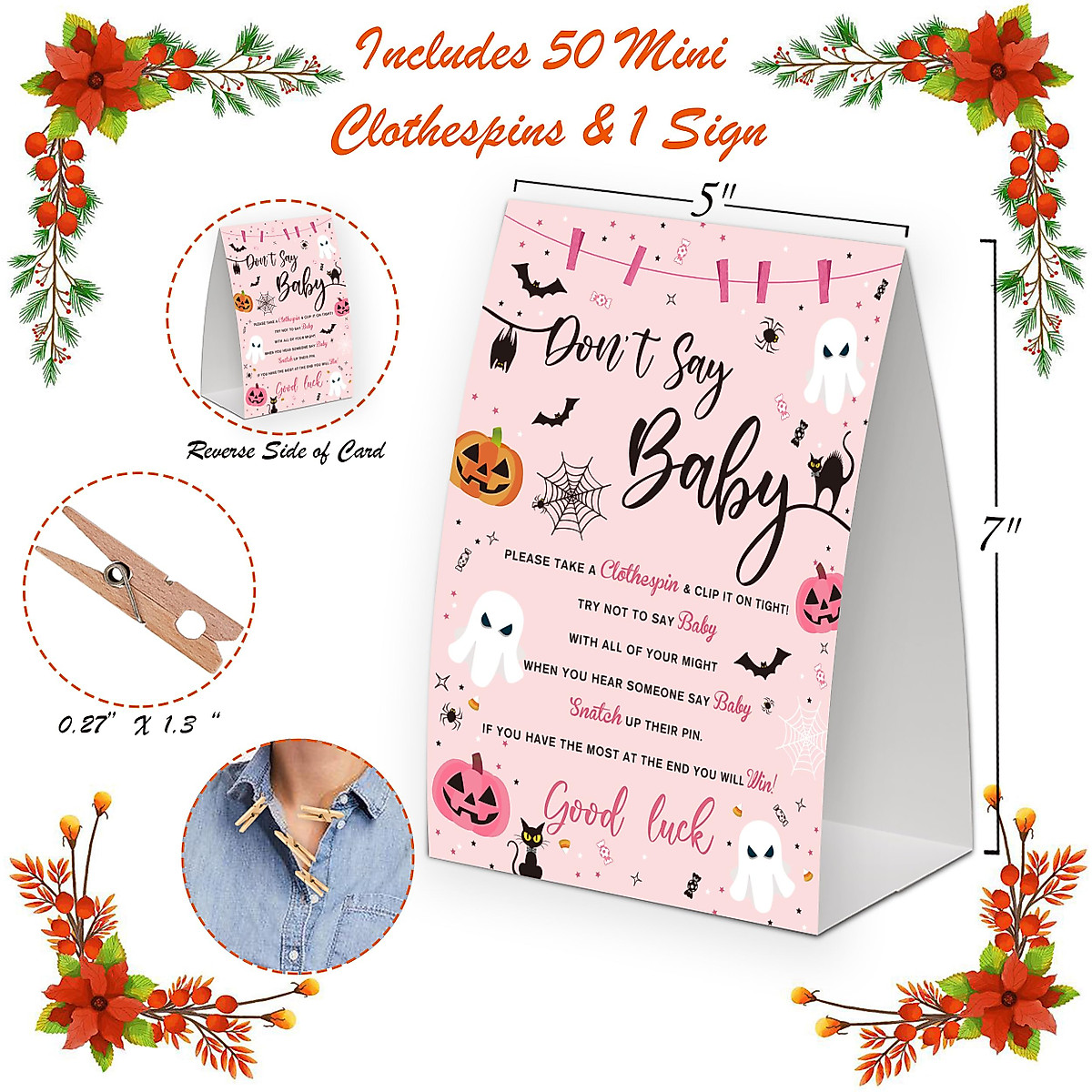 Halloween Pink Ghost Shower Decorations,Don't Say Baby Baby Shower Game,Gender Neutral Baby Shower Decorations,Small Clothespin Game,Baby Shower Ideas,Baby Shower Games 50 Guest,Fall Party Games