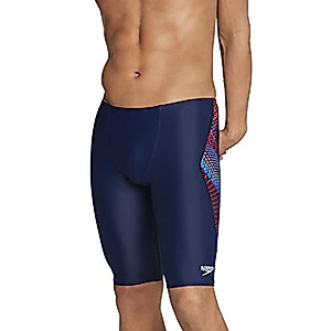 Speedo Men's Standard Swimsuit Jammer Powerflex Printed Team Colors, Coded Red/White/Blue, 34