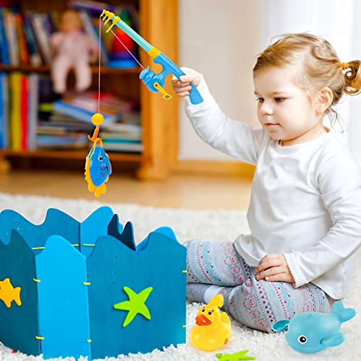 Shindel Bath Toys for Toddler, 14PCS Fishing Wind-up Bath Toys Yellow Duck Toys Bath Time Bathtub Toys for Toddlers Baby Kids Infant Girls Boys Bathroom for Age of 18 Months and up