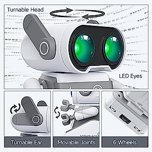DoDoMagxanadu Robot Toys, Remote Control Robot Toy for Kids, RC Robots for Kids with LED Eyes and Music, Gift for Boys and Girls Ages 3+ Years (White)