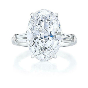 BeBold 4ct Oval Cut Simulated Diamond CZ Engagement Ring for Women White Gold Plated Baguette Accent Trilogy