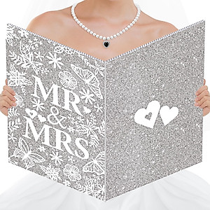 Large Wedding Card for Bridal Shower MR & MRS Congratulations Engagement Cards Jumbo Wedding Greeting Card Oversize Plastic Wedding Guest Signature Book for Bride Groom Wedding Anniversary Decorations