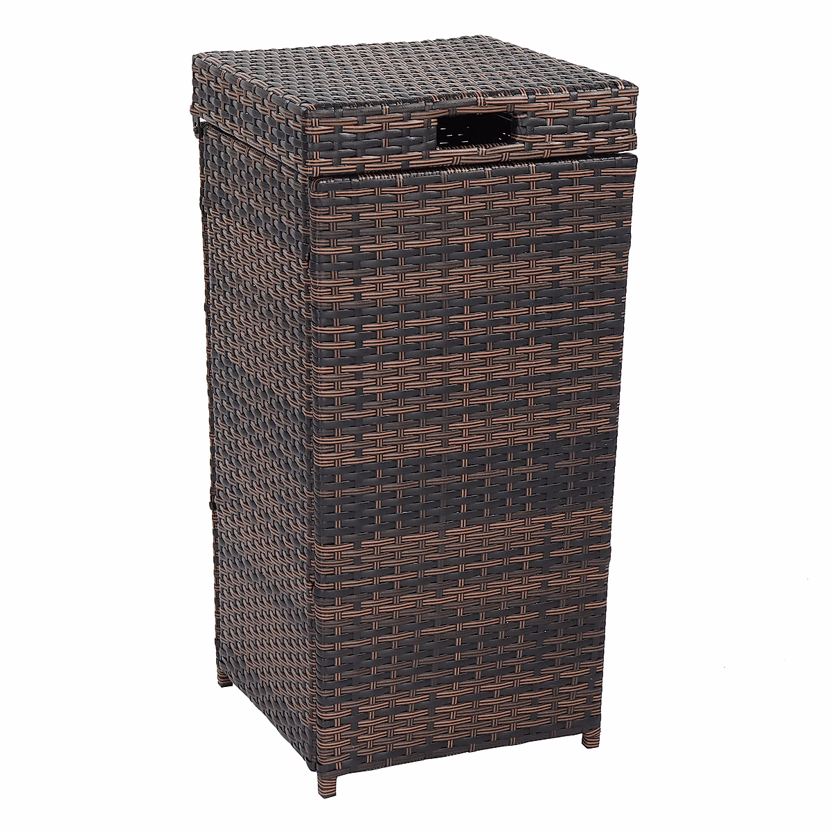 Henf 24-Gallon Outdoor Rattan Trash Can Wicker Waste Basket with Lid, Corner Wastebasket Trash Bin w/Sturdy Metal Frame for Poolside Backyard Patio Kitchen