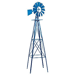 Patiomore 8FT Windmill Yard Garden Metal Ornamental Wind Mill Weather Vane for Garden Lawn Backyard, Blue