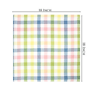COTTON CRAFT Gingham Buffalo Plaid Check Napkins - Mitered Corners - Spring Easter Bunny Pastel Luncheon Dinner - Set of 8 - Pure Cotton - Reusable Washable - 18 inch x 18 inch - Yellow Multi Pastel