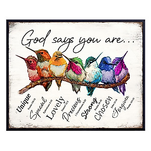 God Says You Are Hummingbirds Wall Art & Decor - Religious Scripture Encouragement Gift for Women - Psalms Bible Verses - Motivational Family Art - Inspirational Positive Quotes Christian Affirmations