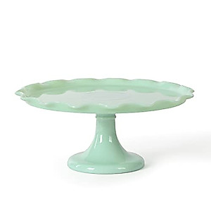 Martha Stewart Highbrook 11" Handmade Jadeite Glass Cake Stand - Ruffle Trim