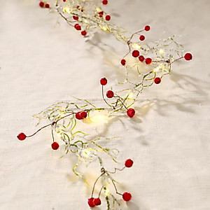 MIYA LIFE Snow Garland with Red Berry White Christmas Garland with Lights Battery Operated - Christmas Garland for Mantle Twig Garland for Christmas Tree Decorations