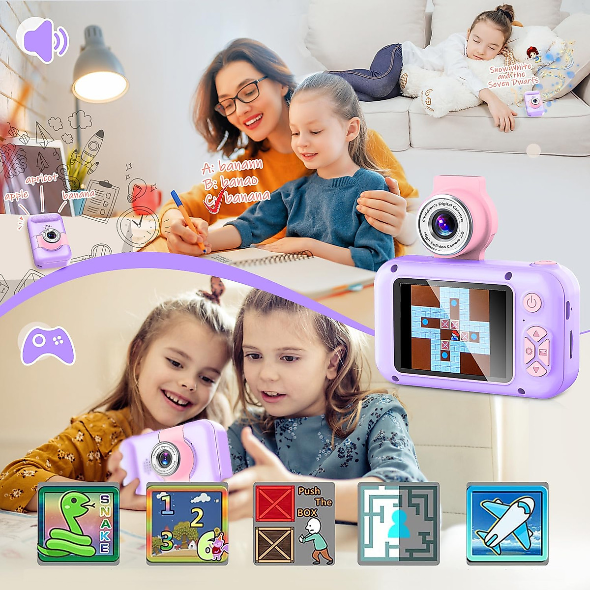 Kid Camera,ARNSSIEN Camera for Kid,2.4in IPS Screen Digital Camera,180°Flip Len Student Camera,Children Selfie Camera with Playback Game,Christmas/Birthday Gift for 4 5 6 7 8 9 10 11 Year Old Girl Boy