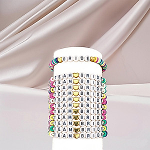 EYXVKT 12 PCS Team Bride Bracelets Bachlorette Party Favors Polymer Clay Letter Beaded Bracelet For Wedding Bridal Shower Engagement Party(Colorful)