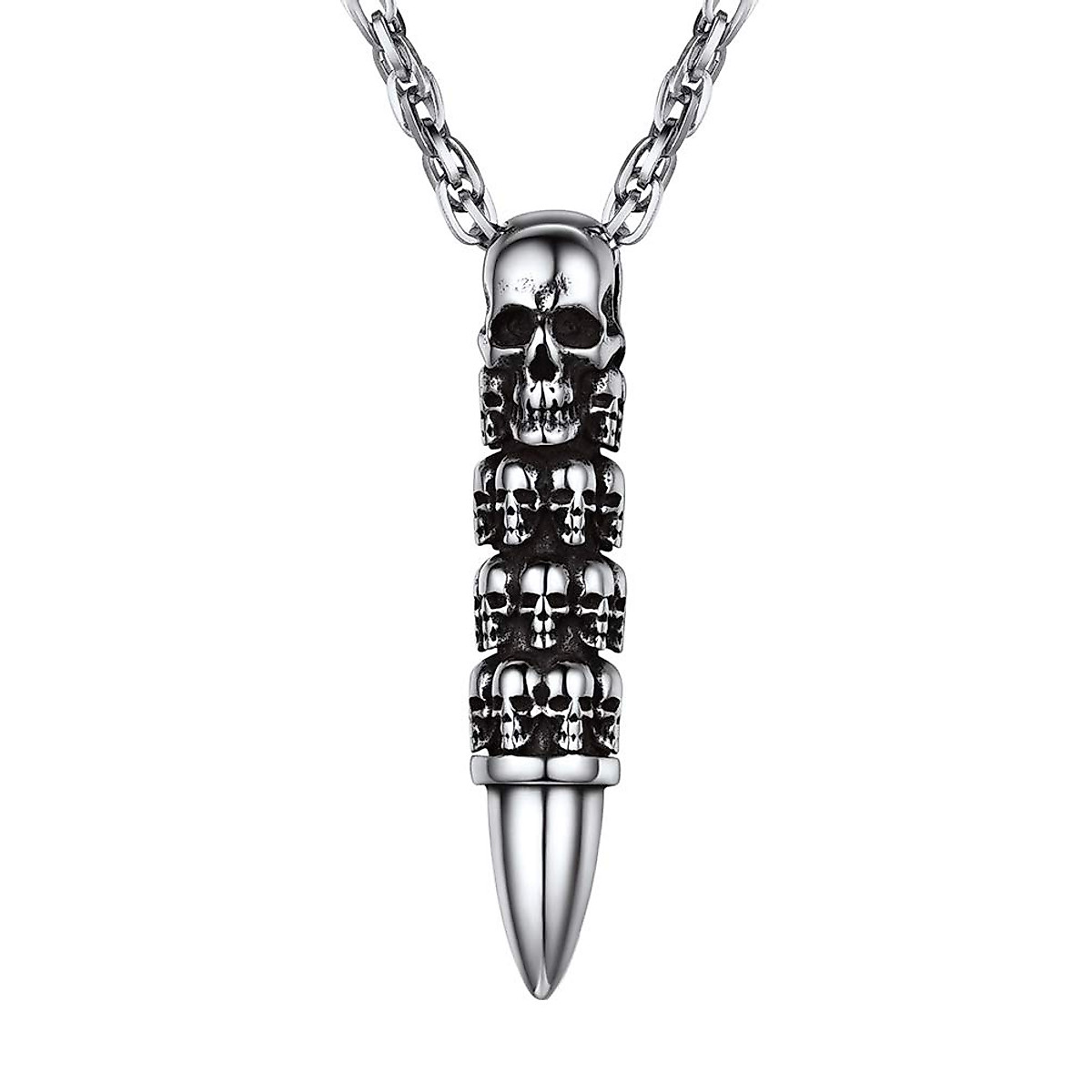 PROSTEEL Stainless Steel Skull Bullet Charm Necklace Skeleton Pendant Halloween Jewelry Retro Vintage Statement Necklace