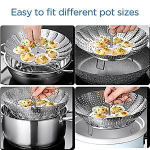 Yubng Vegetable Steamer Basket, 304 Stainless Steel Steamer for Cooking, Expendable Food Steamer to Fit Various Size Pot (5.7" to 9" + 7.3" Kitchen Tong)