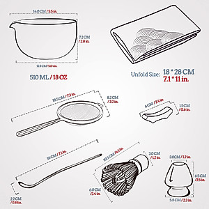 Japanese Tea Set (7pcs) Matcha Bowl with Pouring Spout Bamboo Matcha Whisk (chasen) Scoop (chashaku) Matcha Whisk Holder Tea Making Kit. N2, Darker Grey, Matcha Green Tea Powder