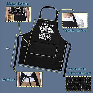 Miracu Funny Cooking Aprons for Men, Mens Grilling BBQ Aprons with Pockets - I Like My Butt Rubbed & My Pork Pulled - Fathers Day, Birthday Gifts for Men, Husband, Boyfriend, Guy, Dad, Friends, Him