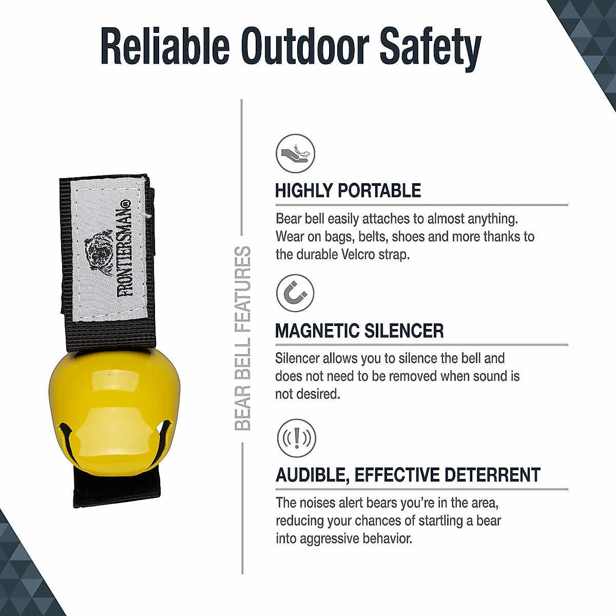 SABRE Frontiersman Bear Bell, Magnetic Silencer, Durable Hook and Loop Strap Attachment, Helps To Prevent Startling Bears While Hiking