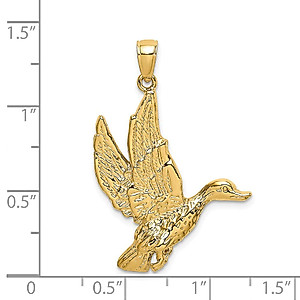 Solid 14k Yellow Gold 2-D FLYING MALLORD DUCK Charm Pendant - 35mm x 25mm