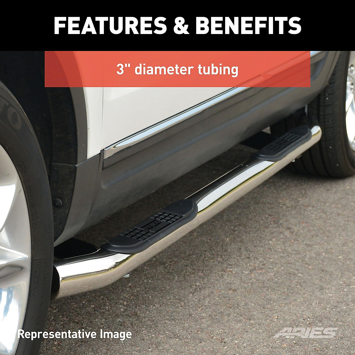 ARIES 204075-2 3-Inch Round Polished Stainless Steel Nerf Bars, No-Drill, Select Hummer H2