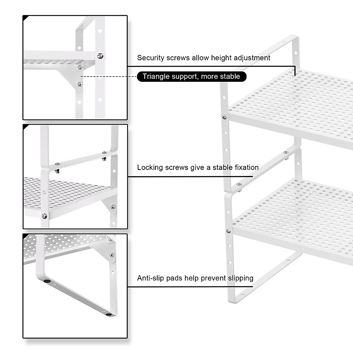 MIYUPTC Expandable Counter Organizer Shelf (16.5'' to 27.2''), Countertop Organizer Kitchen Bathroom Pantry Cupboard Home Office for Cups, Dishes, Plates -White
