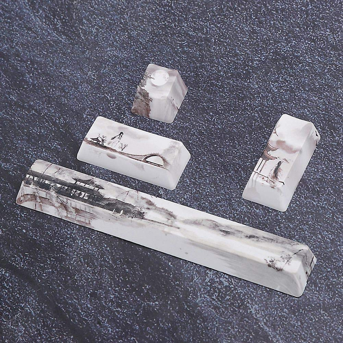 Bewinner1 DIY Keycaps, PTB PC Gaming Mechanical Keyboard Space Keycap ESC Keycap Enter Keycap Numpad Enter Keycap, Universal Computer Keyboards Cap Landscape Painting PTB Grey