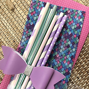 Mermaid Party Supply - Lilac Lavender Blue Green Paper Foil Drinking Straws - 7.75 Inches - 100 Pack
