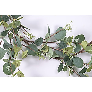 60 Inch Spring Artificial Eucalyptus Garland Hanging Greenery Silver Dollars Foliage Vine Vines for Home Garden Outdoor Wedding Backdrop Arch Wall Decor