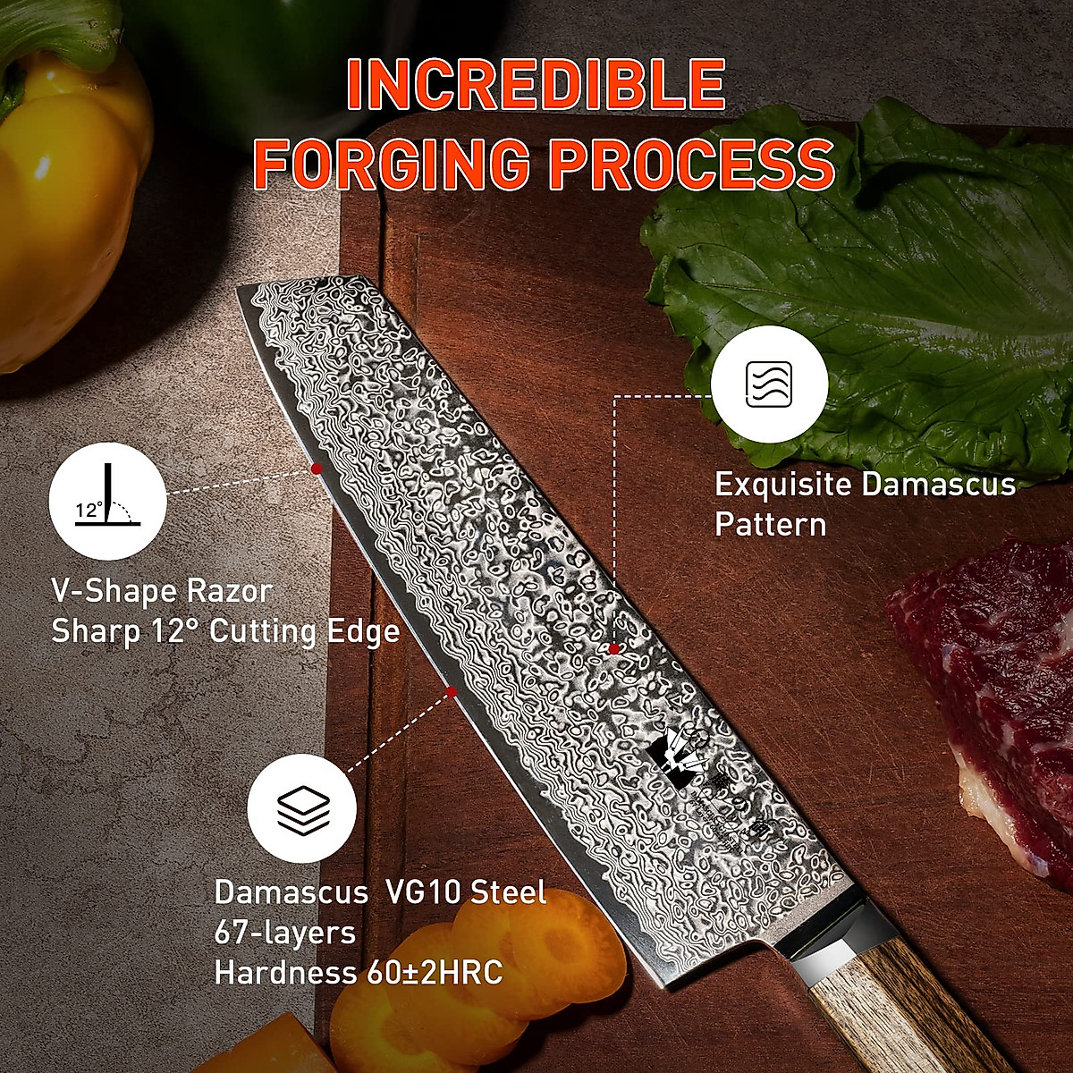 Damascus Chef Knife 8 inch Kiritsuke, Kitchen Utility Paring Knife 5 inch 67-Layer Damascus VG10 Steel Ultra Sharp Professional Kitchen Knife with Hexagon Natural Wood Handle