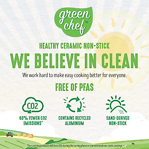 GREENCHEF Diamond Healthy Ceramic Non-Stick 2-Piece Frying Pan Skillet Set, 20 cm and 28 cm, PFAS-Free, Induction Suitable, Oven Safe up to 160˚C, Black