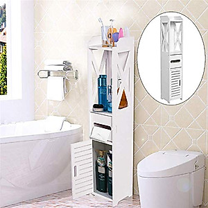 Bathroom Cabinet, Bathroom Storage Corner Floor Cabinet Modern White Wood Cupboard Shelf Tissue Storage Rack Toilet Towel Storage Shelf Organizer Cupboard Shelf , 31.5 x 6.1 x 5.9 in