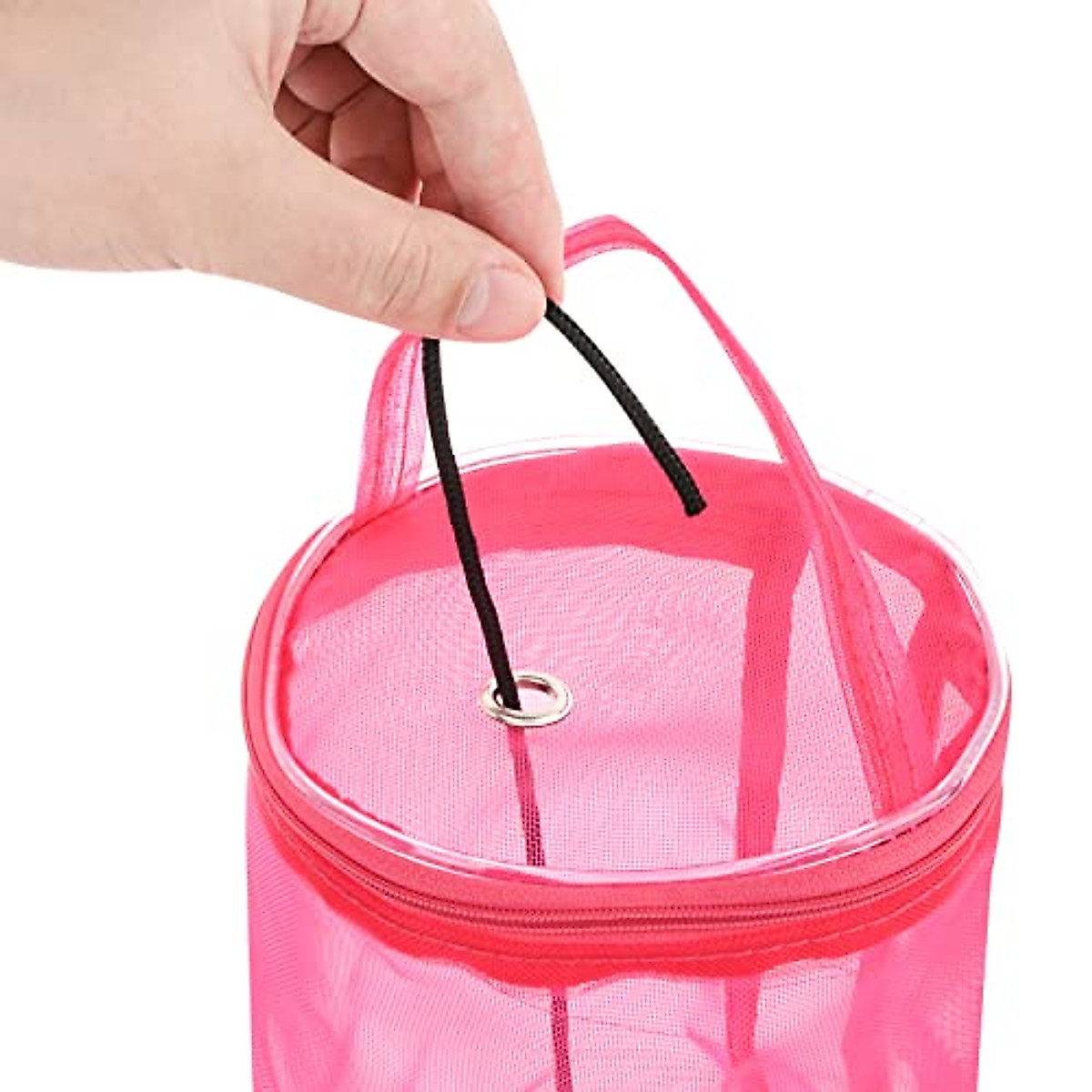 2 Pieces Empty Yarn Storage Bags, Mesh Holder Yarn Storage Organizer, Mini Yarns Drum Knitting Bag for Carry Crochet Hooks Sewing Accessories Storage Tote Bag (Hot Pink)