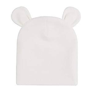 Duoyeree Baby Hat Newborn Hat Adorable Cotton Bear Ear Beanie Cap for Infant Girl Boy 0-6 Months, White