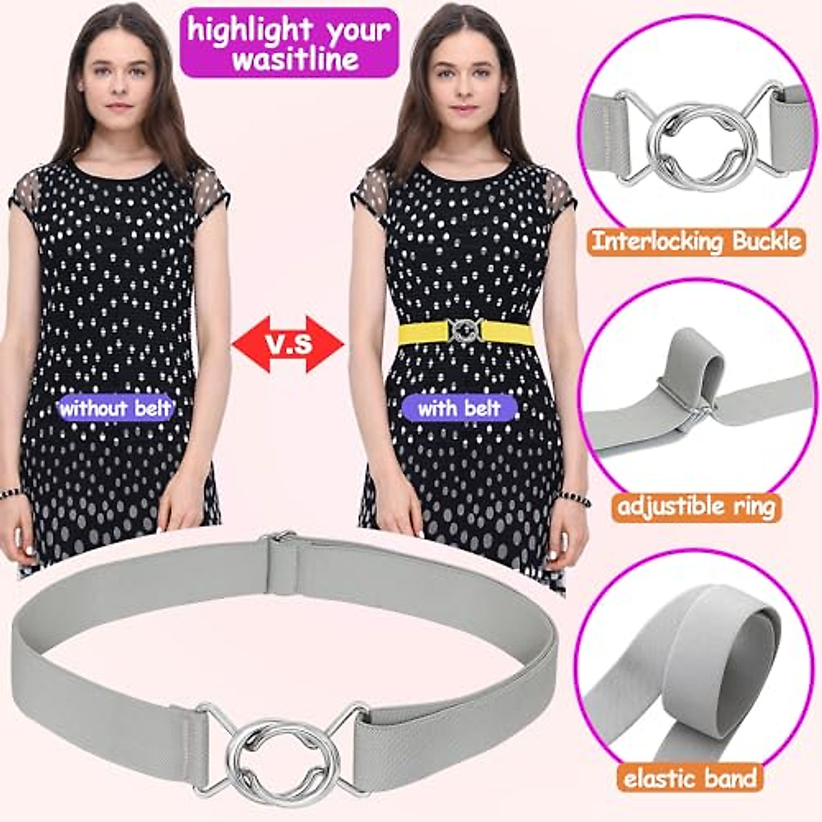 Falari Womens Stretch Belt Adjustable Web Belt Metal Buckle All Occasion Dress Belt - White