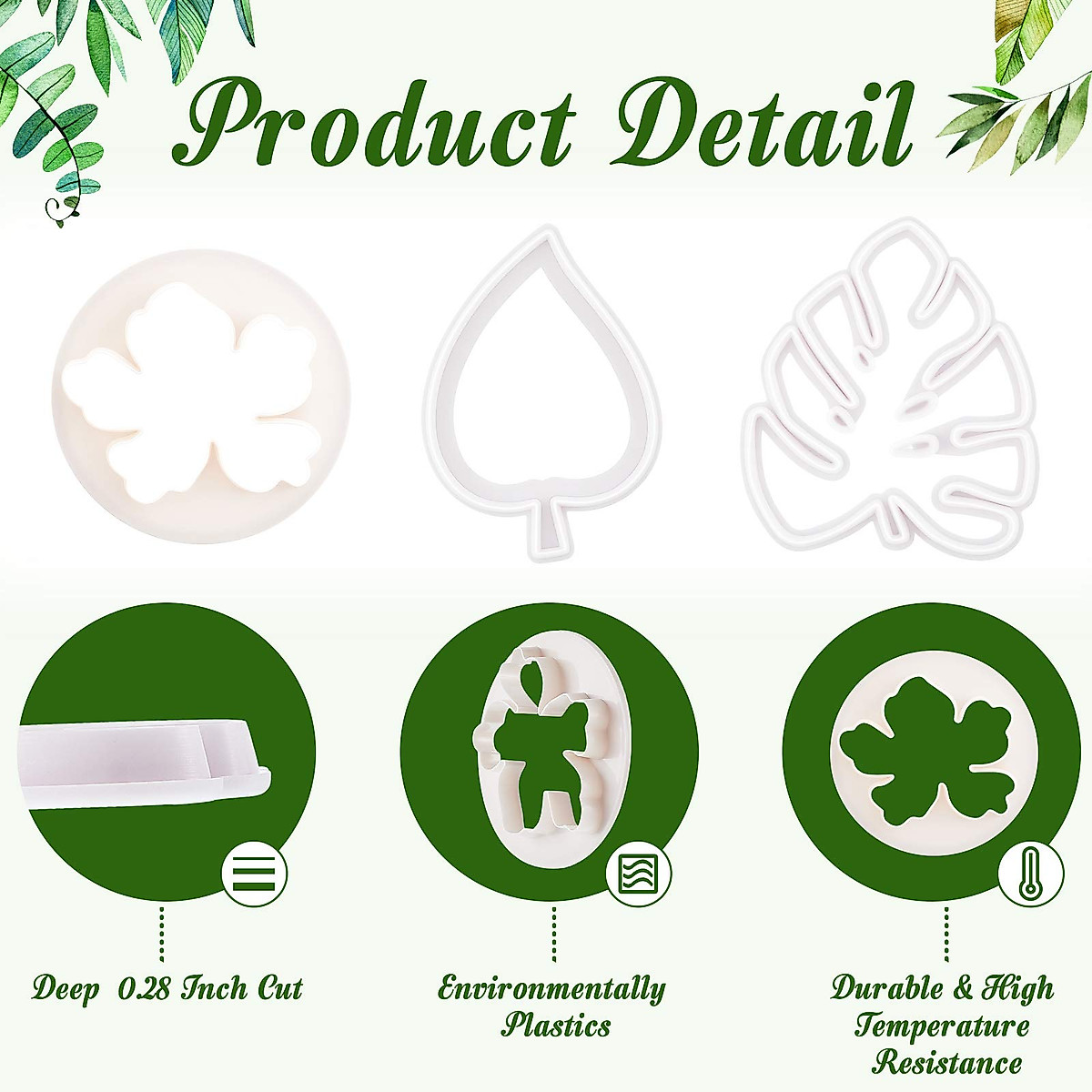 14 Pieces Tropical Leaf Cutters Hawaiian Flower Cutters Plastic Palm Cookie Cutters Flower Leaves Fondant Cutter Palm Cake Embossing Mold for Sugarcraft Biscuit Cake Decoration Summer Beach Party