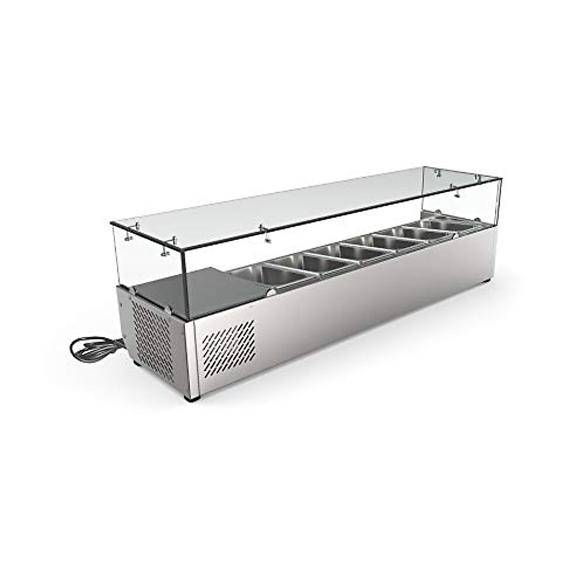 KoolMore SDC-6P-SG Condiment Prep Rail Station with Sneeze Guard, 59 Inch, Silver