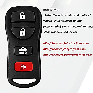 Replacement for 02-2006 Nissan Maxima Altima Murano , 03-2009 350Z Quest Armada , 07-2015 Nissan Sentra Versa , Keyless Entry Car Key That Use 4 Button FCCID: KBRASTU15 CWTWB1U733 (Pack of 2)