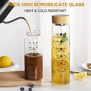 ZDZDZ Large Glass Water Bottle with Bamboo Lid, 33oz Travel Water Bottle with Time Marker and Rmovable Infuser, Glass Tea Infuser Bottle for Tea Milk Coffee Lemonade