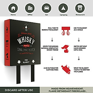 CHIC FIRE Designer Fire Blanket 47” x 47” - Stylish Fire Blanket for Home & Kitchen - Flame-Retardant Fiberglass Emergency Blanket - Designed for Kitchen, Workspace, Restaurant - Red Whisky