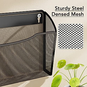 MaxGear Mesh File Holder Wall Organizer 3 Pockets Hanging File Organizers Wall Mounted Paper Organizer Holders Wall Bins for Office and Home, Black