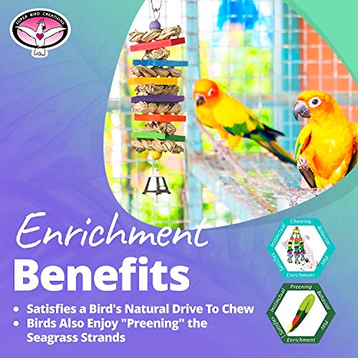 Super Bird Creations SB1095 Seagrass Wafers Bird Toy, Medium Bird Size, 9" x 2.5" x 1.5"