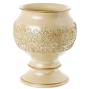 Creative Scents Bathroom Trash Can – Decorative Wastebasket - Durable Resin Waste Paper Basket - Space Friendly Bath Rubbish Dust Bin, Gold and Beige Bathroom Accessories (Shannon Style)