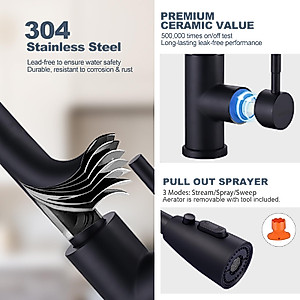 Black Kitchen Faucet and Water Filter Faucet Combo, WOWOW Stainless Steel Kitchen Sink Faucet with Drinking Water Faucet for Reverse Osmosis or Water Filtration System, Matte Black