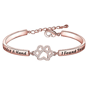 FEELMEM Dog Lover Gift Crystal Paw Print Charm When I Needed A Hand I Found Your Paw Bar Bracelet Gift for Dog Owner Dog Mom (rose gold)