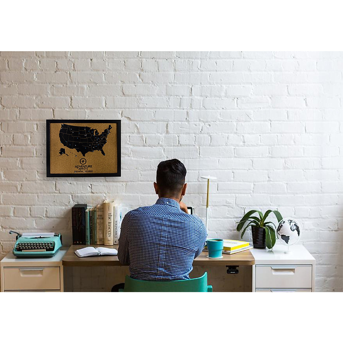 Art of Wanderlust Pushpin Bulletin Cork Board USA Wall Map and Pins | US Travel Tracker Map for Past and Future Bucket List Destinations | United States | 17 x 13 Inches | Black Frame