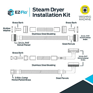 Eastman Steam Dryer Installation Kit, 3/4 Inch FHT Fill Hose, 90 Degree Elbow, 6 ft Braided Stainless Steel Hoses, 41025